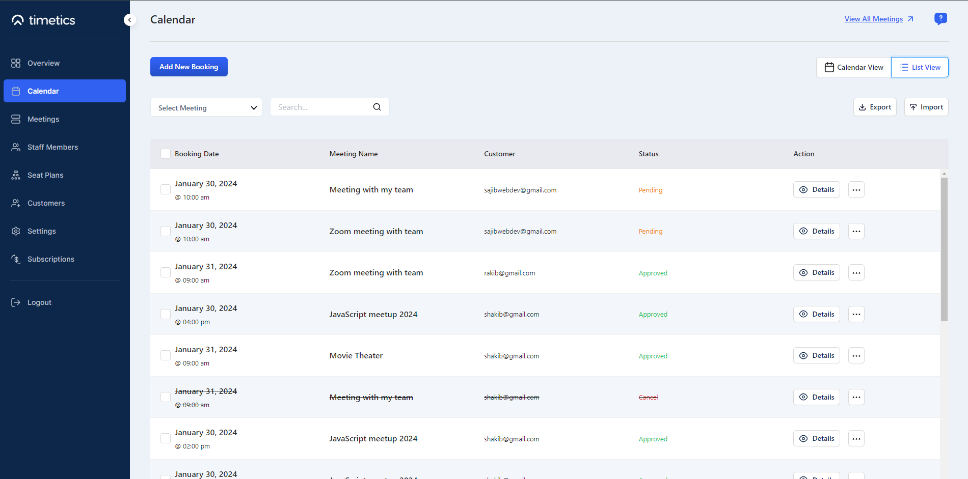 Calendar – Timetics