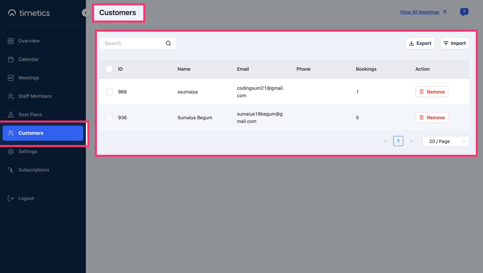 Customer List – Timetics