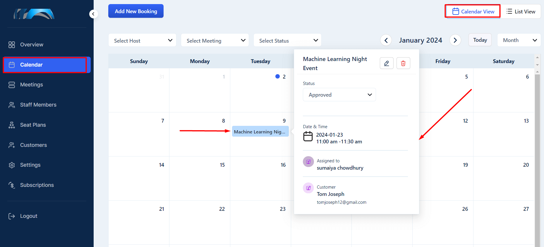 Calendar View of Booking – Timetics