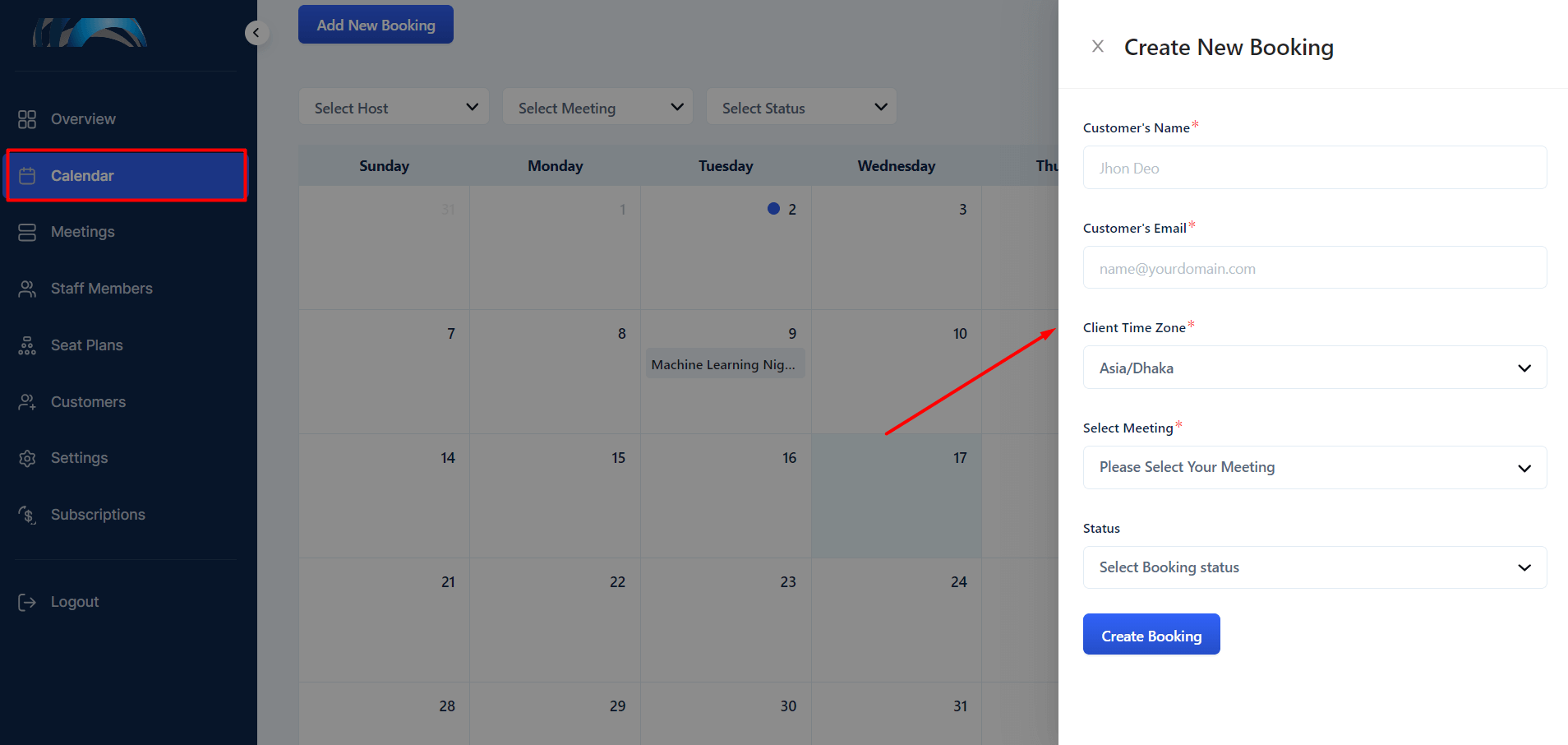 Calendar View of Booking – Timetics