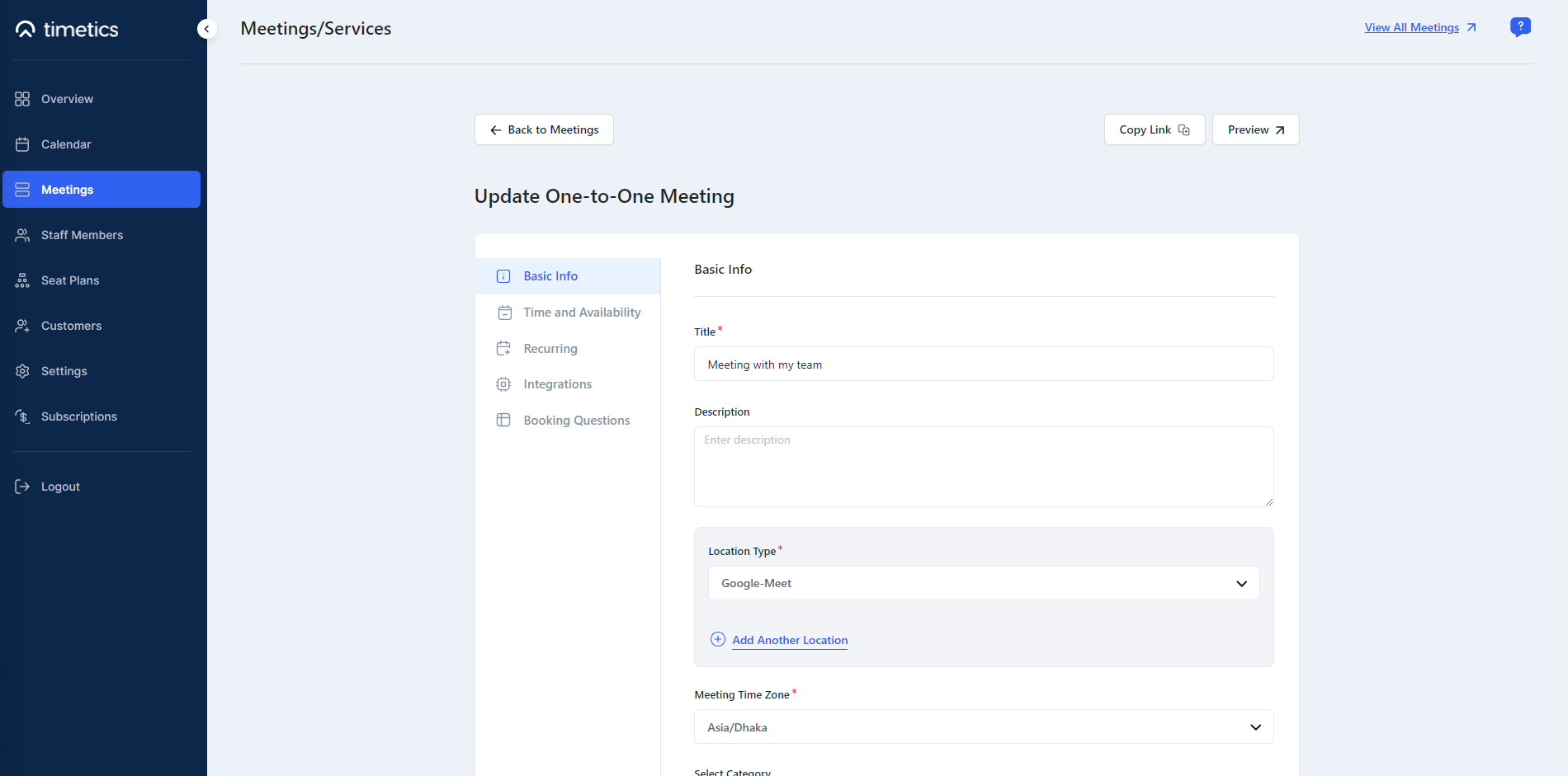 One-to-One Meeting – Timetics