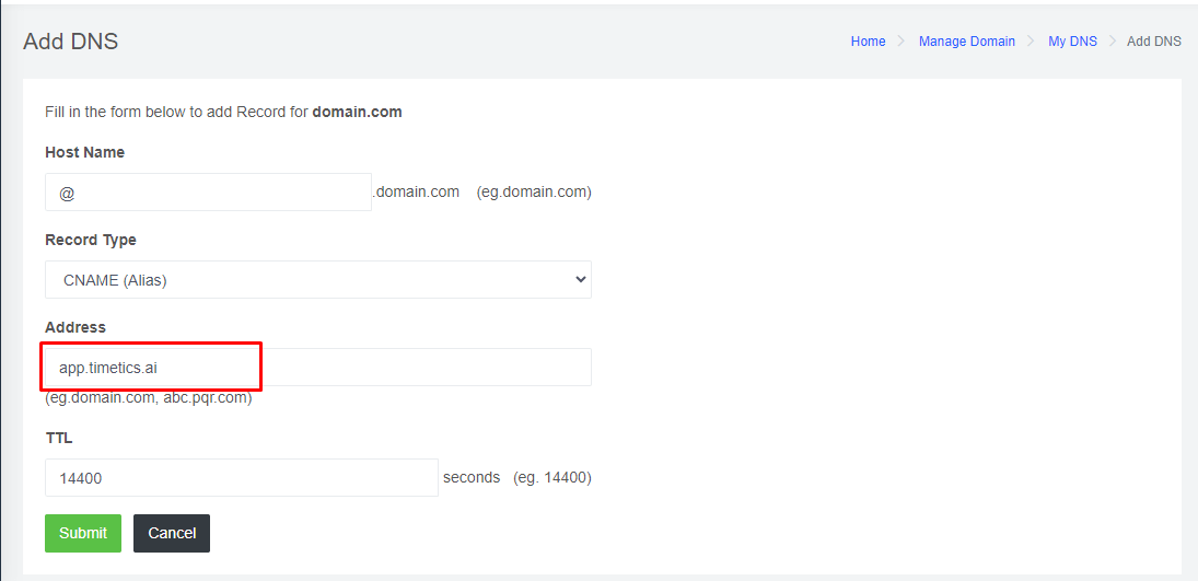 Custom Domain – Timetics