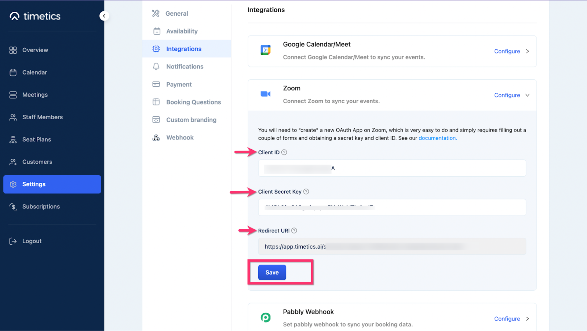 Zoom Integration – Timetics