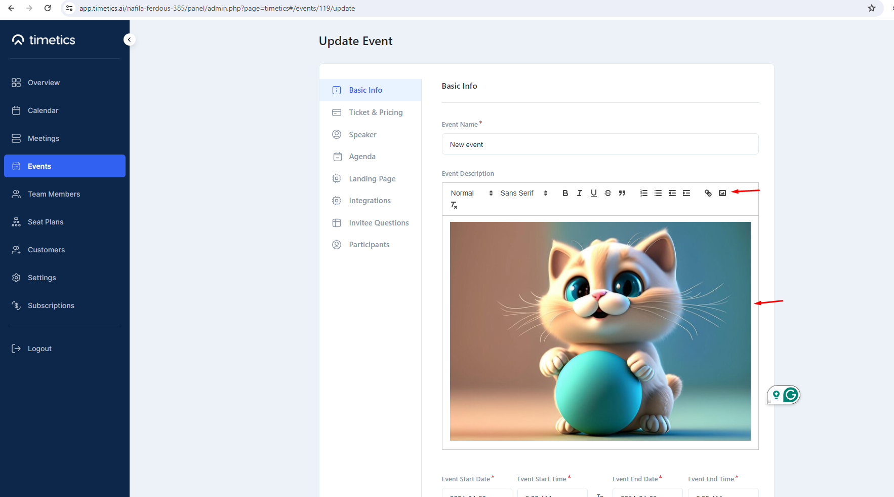 Create Events – Timetics